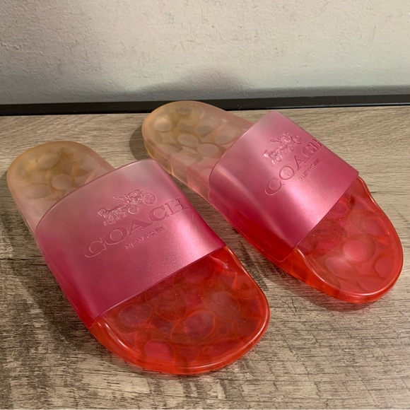 Coach | Shoes | Womens Coach Peach Pink Ulyssa Jelly Plastic Slides ...
